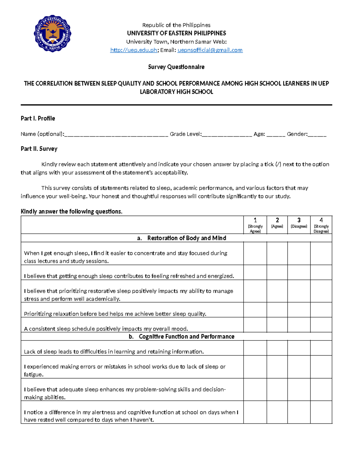 Survey-Research - .......... - Republic of the Philippines UNIVERSITY ...