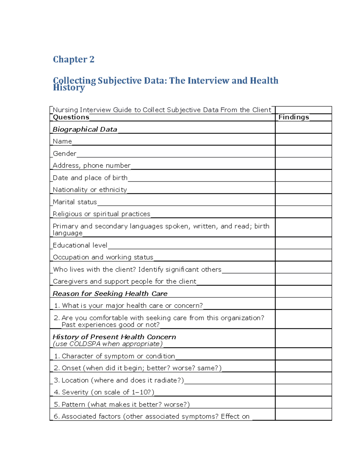 Collecting Subjective Date - , heart disease, stroke, diabetes, cancer ...
