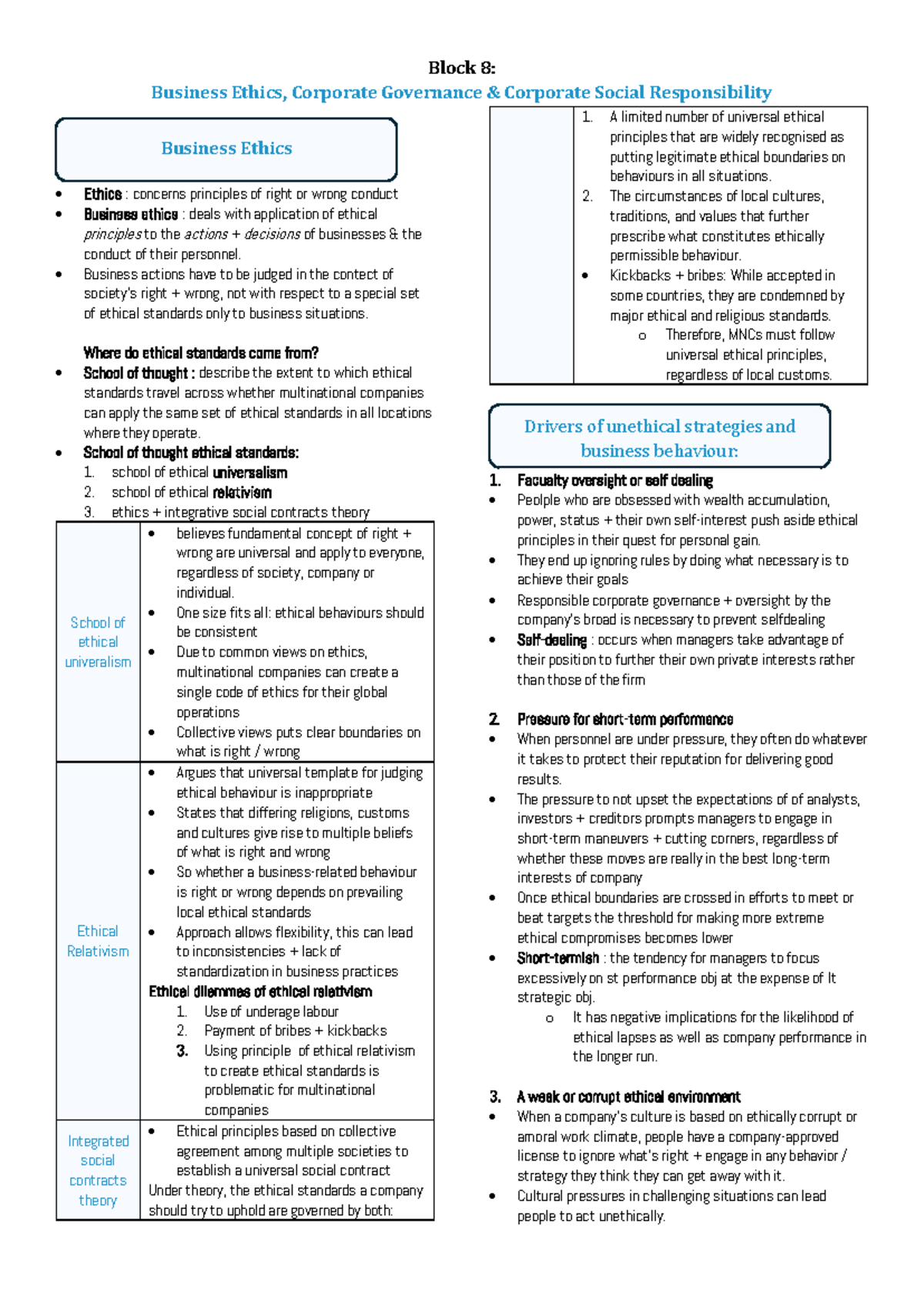 Block 8 - CSR, ethics, corporate governance - Block 8: Business Ethics ...