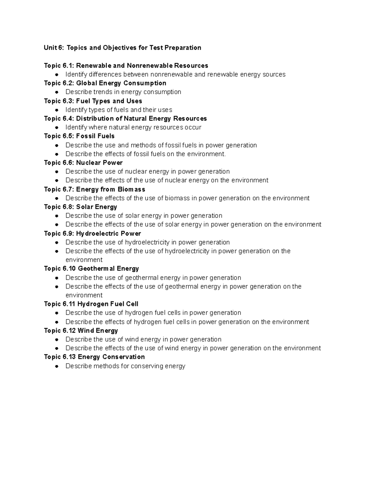 Unit 6 Topics and Objectives for Test Prep - Topic 6: Nuclear Power ...