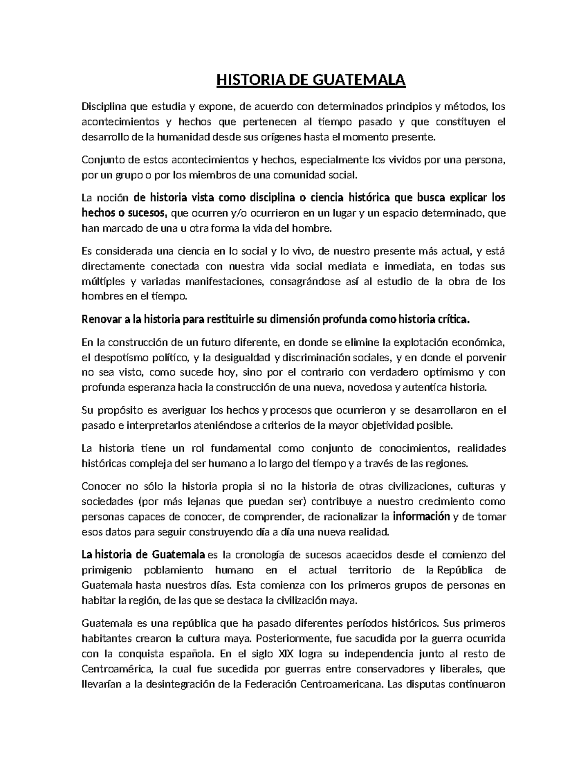 Contenido I Parcial Historia - HISTORIA DE GUATEMALA Disciplina que ...