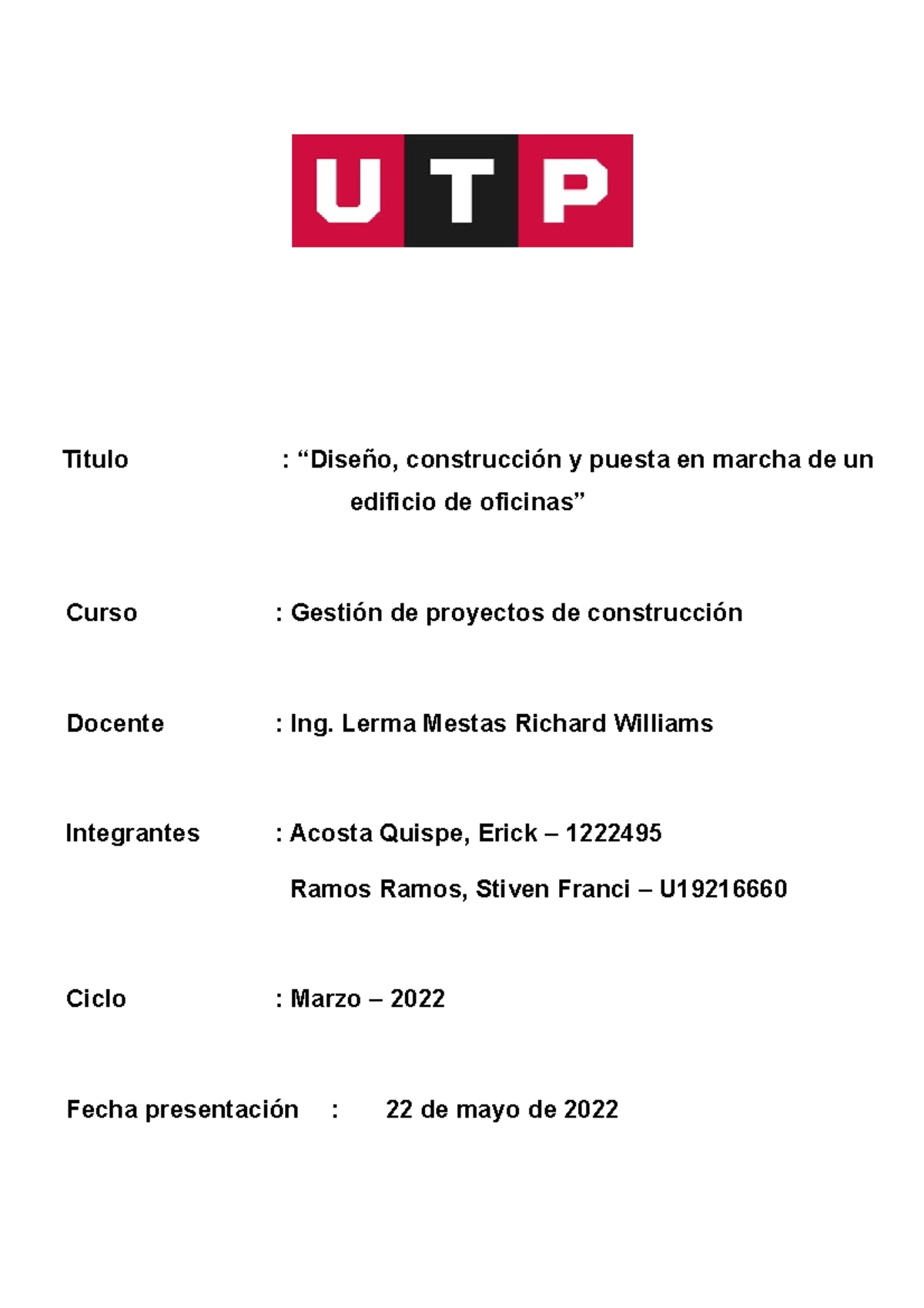 Desde punto 4 - avance de proyecto - Titulo : “Diseño, construcción y puesta en marcha de un ...