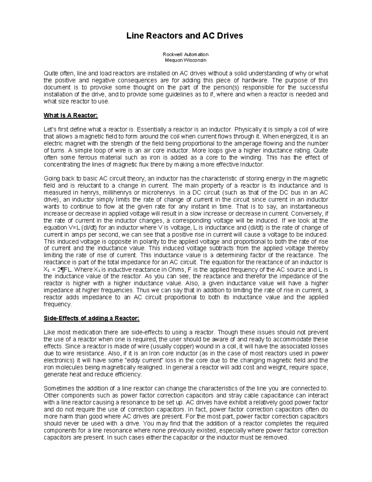 Line Reactors and AC Drives 1 - Line Reactors and AC Drives Rockwell ...