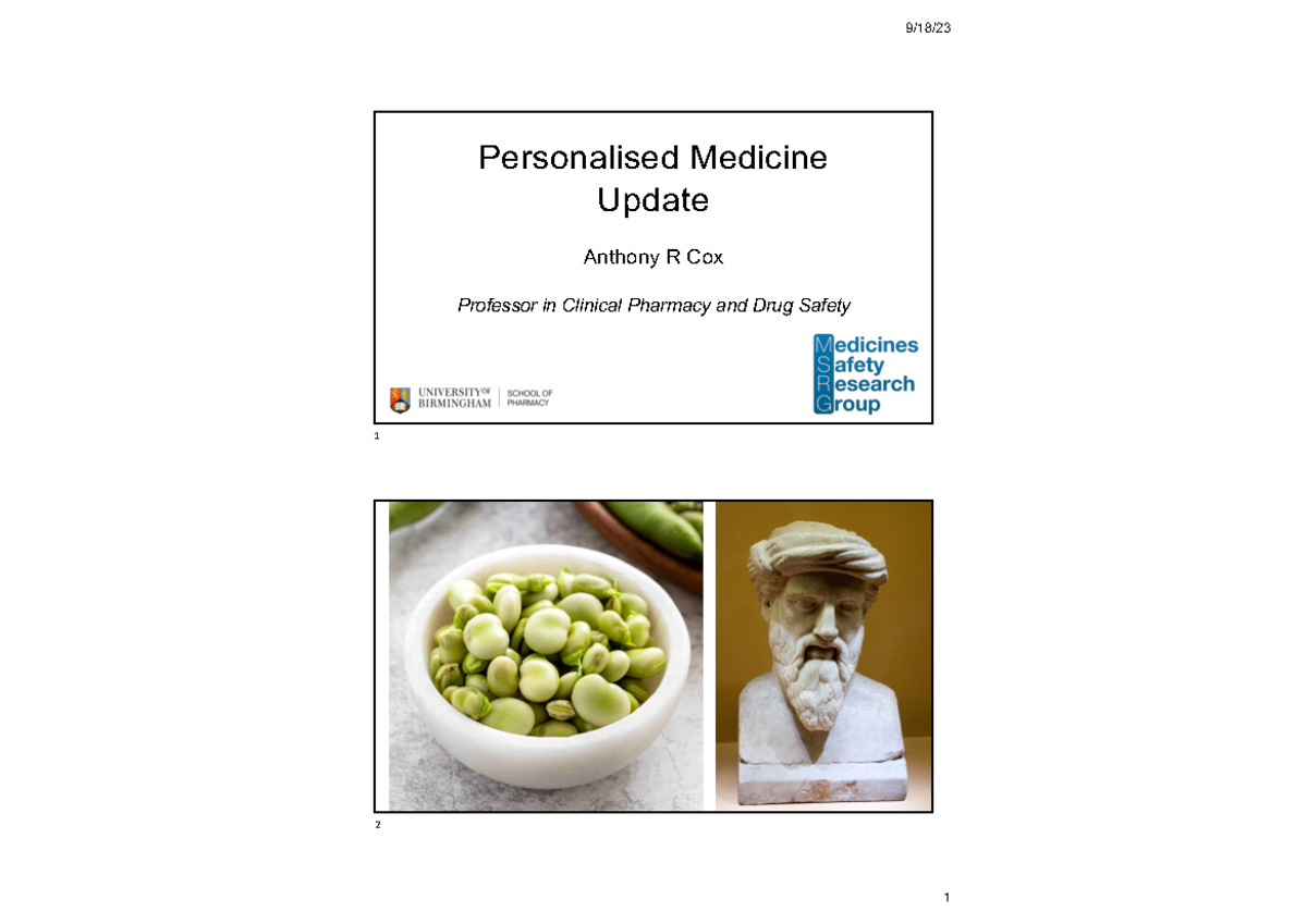 Personalised Prescribing - Personalised Medicine Update Anthony R Cox ...