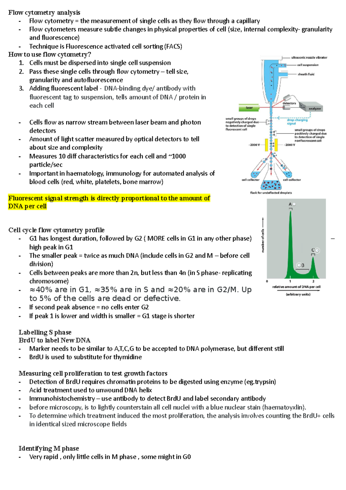 Cal 3 notes - Flow cytometry analysis - Flow cytometry = the ...