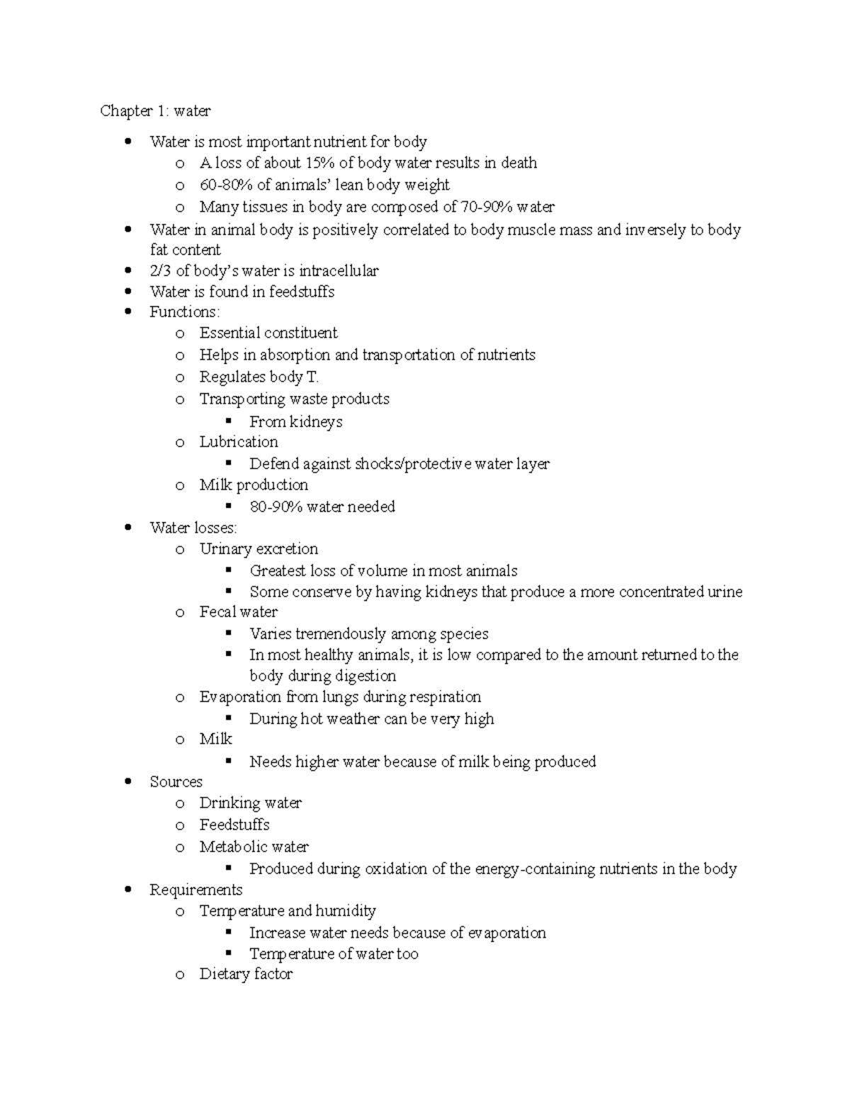 Animal science notes - Chapter 1: water Water is most important ...