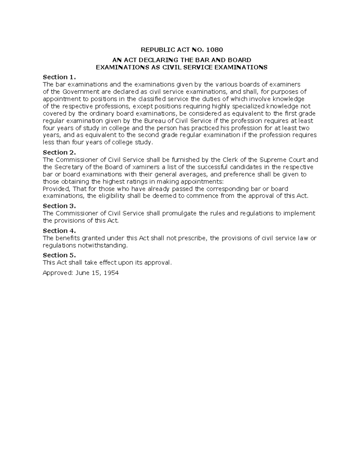 RA1080 - easy - REPUBLIC ACT NO. 1080 AN ACT DECLARING THE BAR AND ...