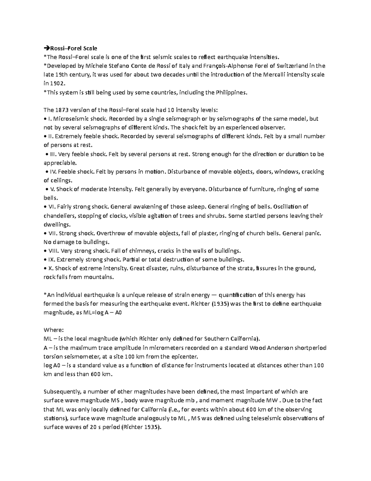 Earthquake Measurements part 3 - Rossi–Forel Scale *The Rossi–Forel ...