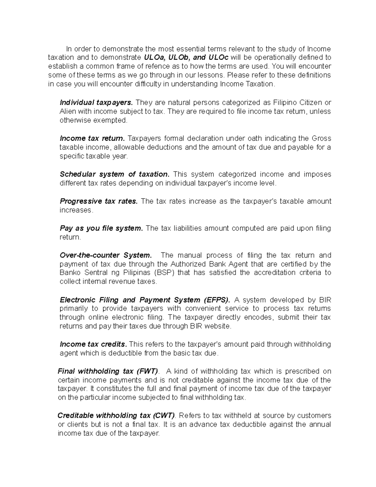 Income Taxation- Lecture Notes-PART 1 - In order to demonstrate the ...