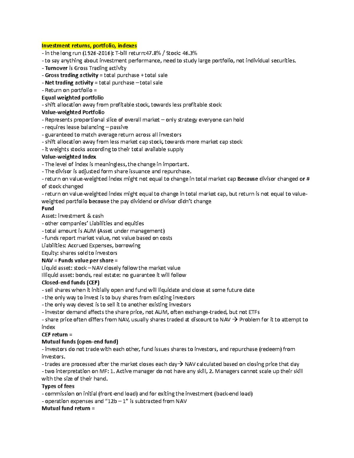 Cheat Sheet #1 - Investment returns, portfolio, indexes in the long run ...