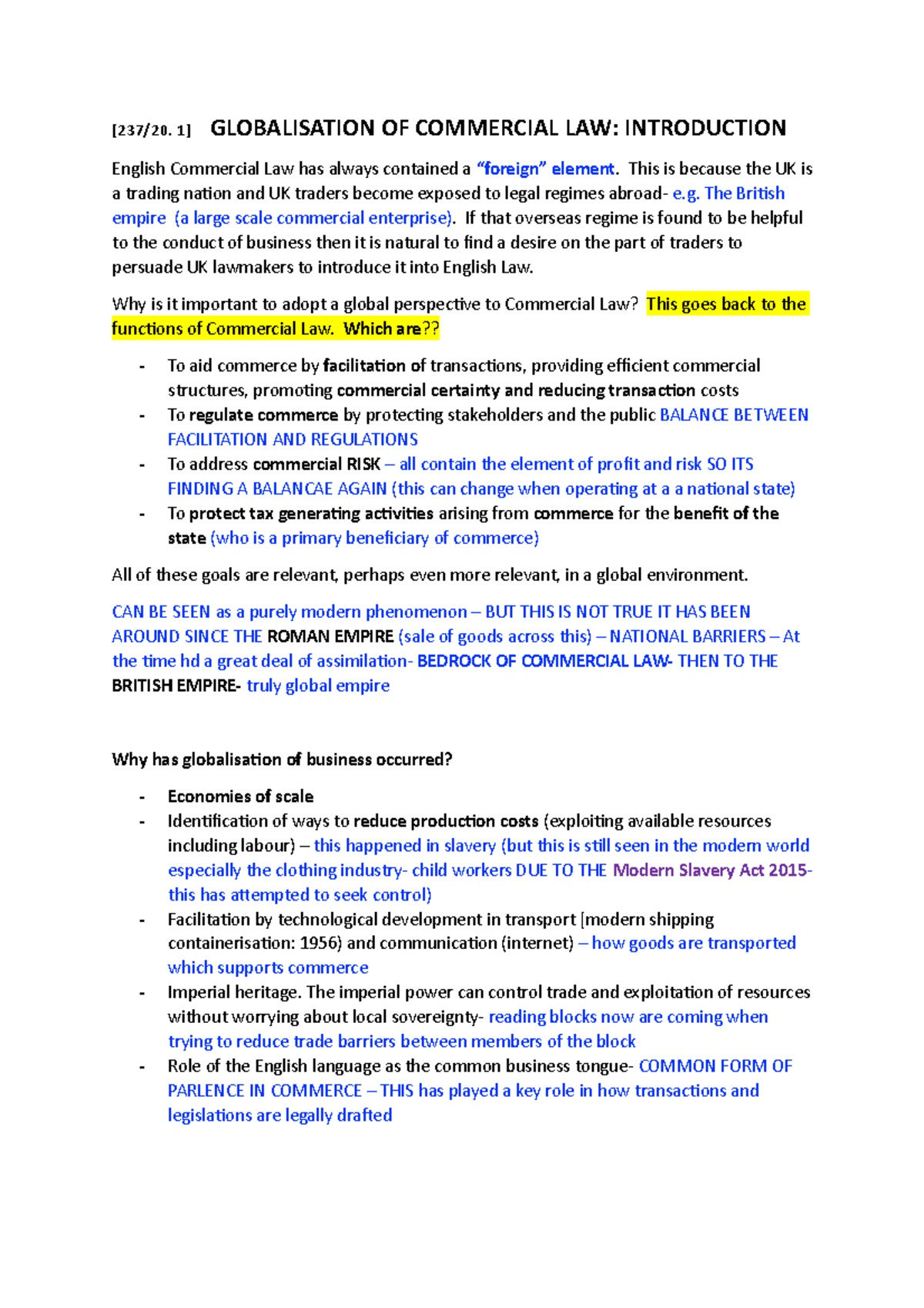 Globalisation OF Commercial LAW- Introduction - [237/20. 1 ...