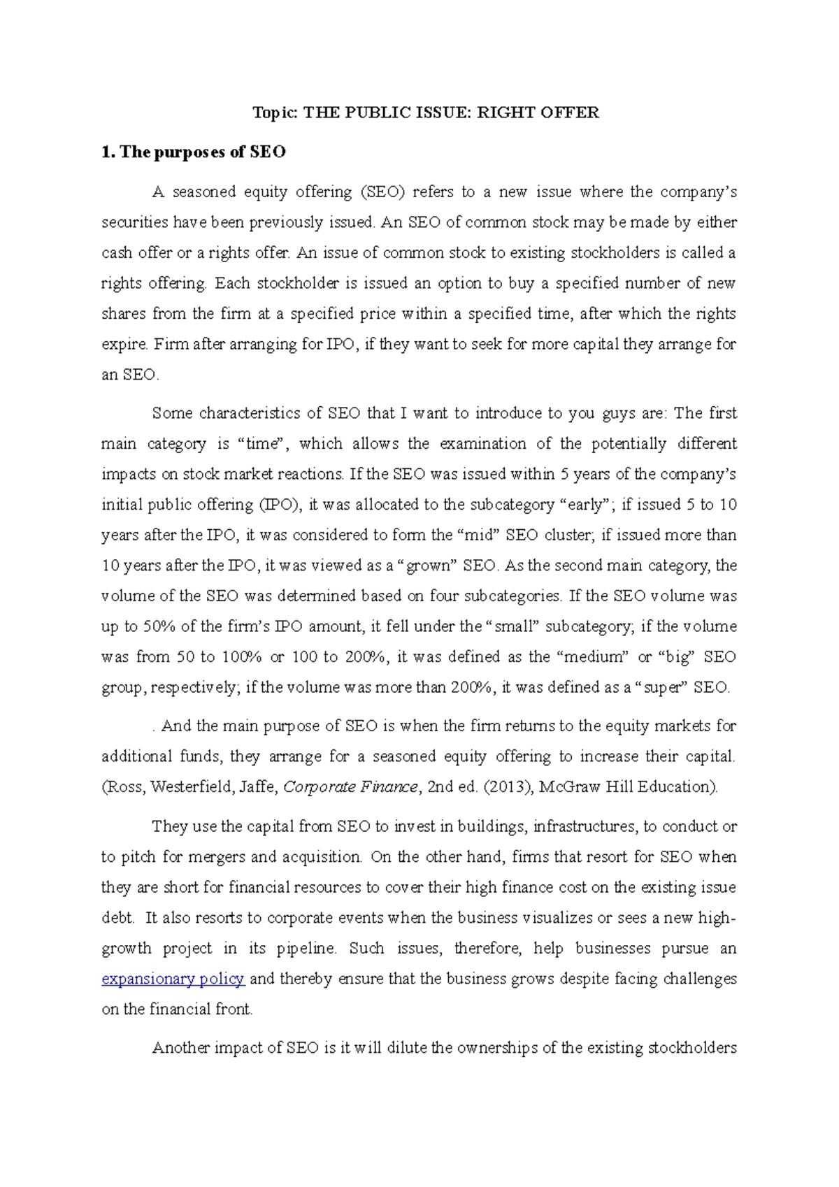 THE Public Issue Right Offer - Topic: THE PUBLIC ISSUE: RIGHT OFFER The ...