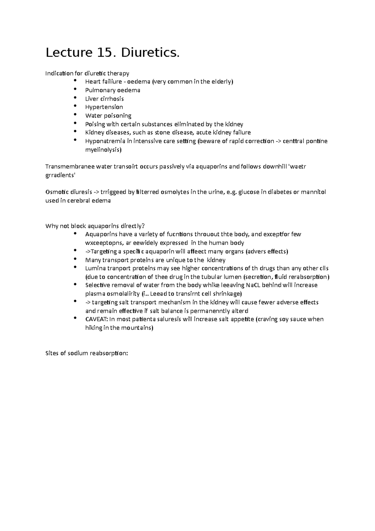 Lecture 16. Diuretics - Lecture 15. Diuretics. Indication for diuretic ...