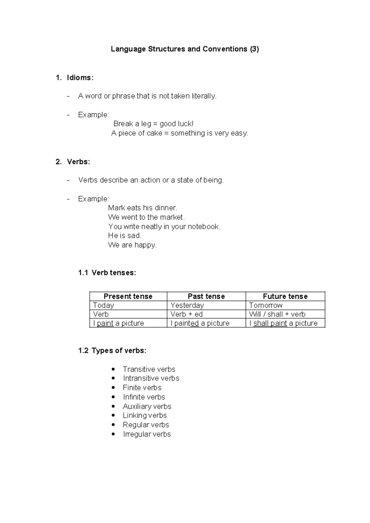 Language Structures and Conventions - Idioms: - A word or phrase that ...