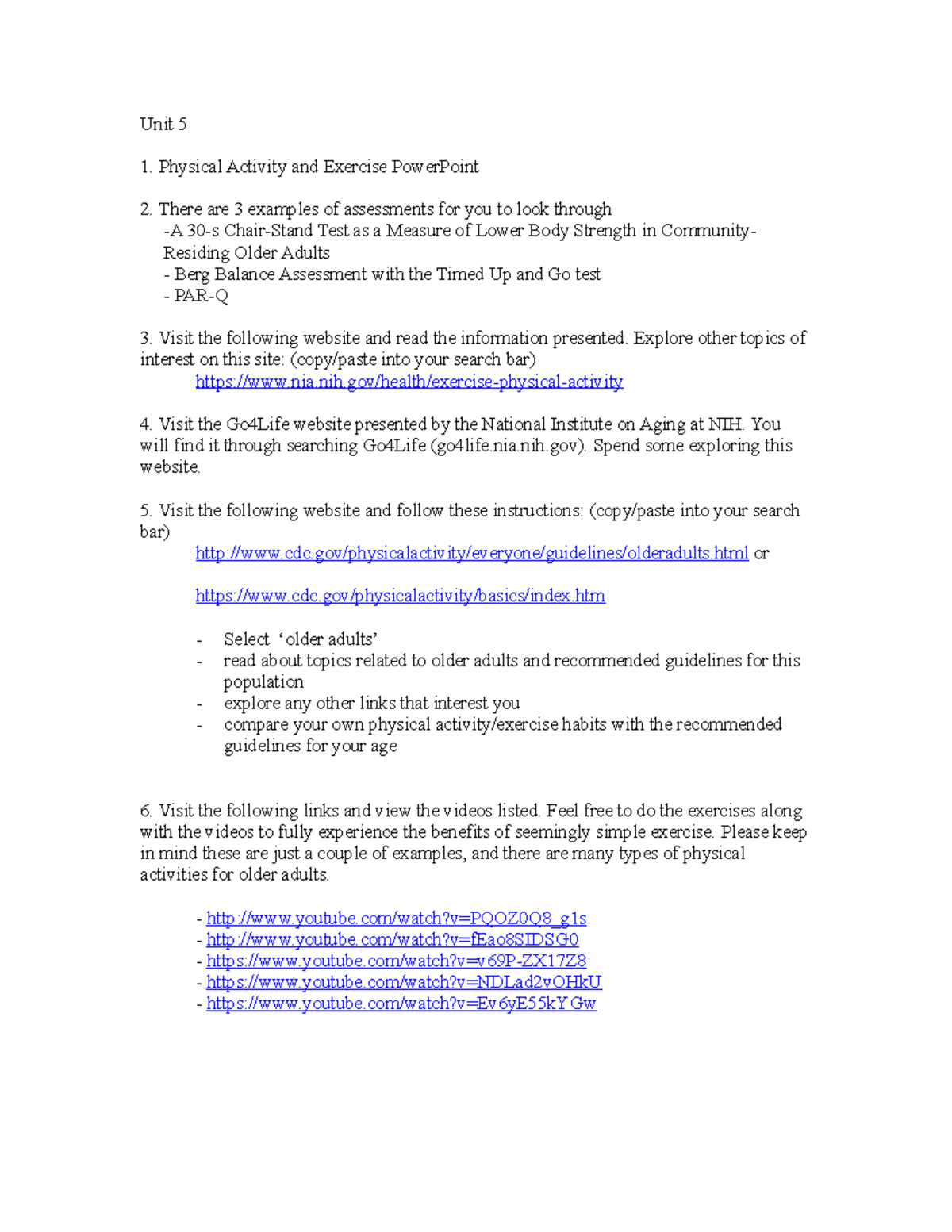 Unit 5 - practice material for class - Unit 5 Physical Activity and ...