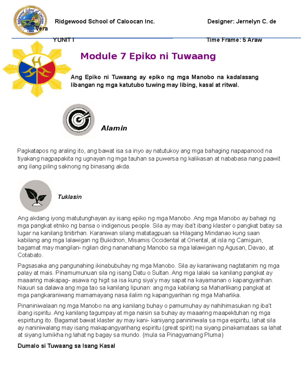 Grade 10 Module 7 - Modyul - Ridgewood School of Caloocan Inc. Designer ...