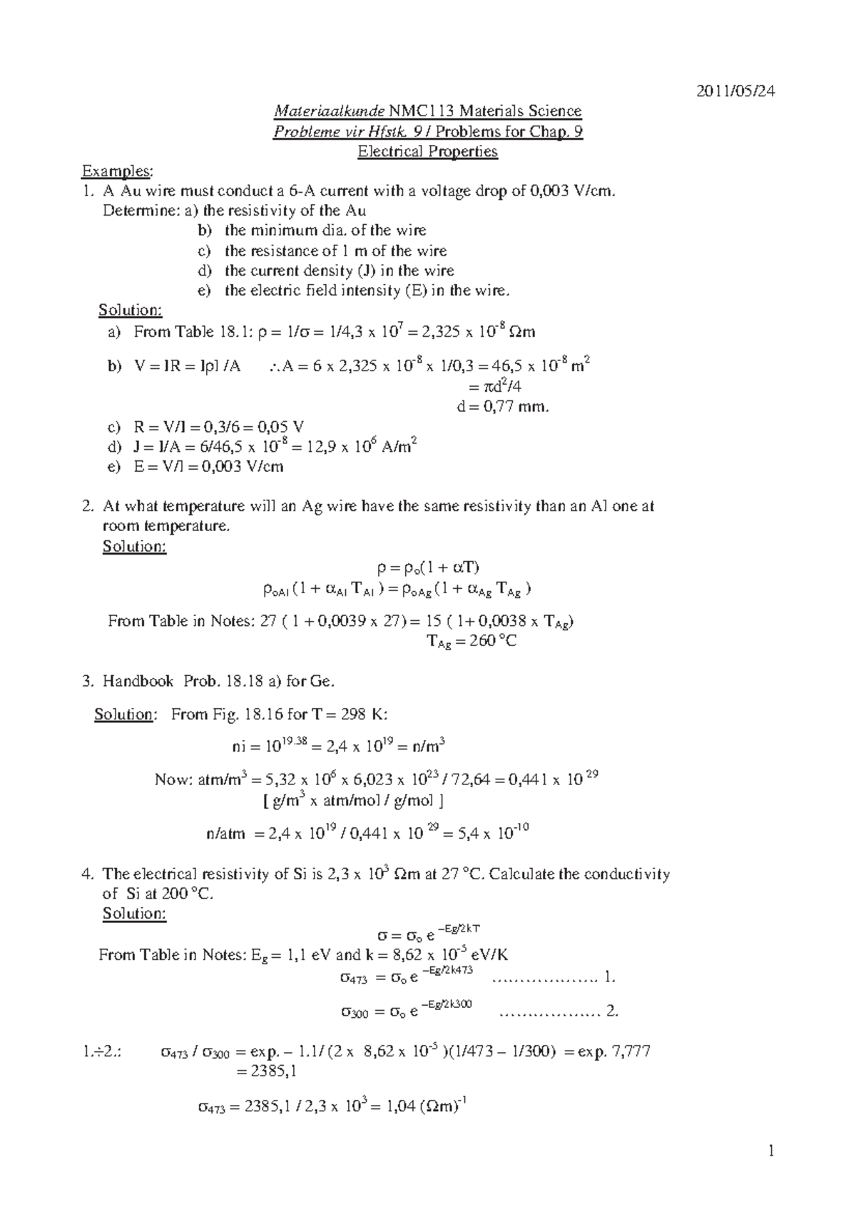 Problem chap9 - study material - 1 2011/05/ Materiaalkunde NMC113 ...