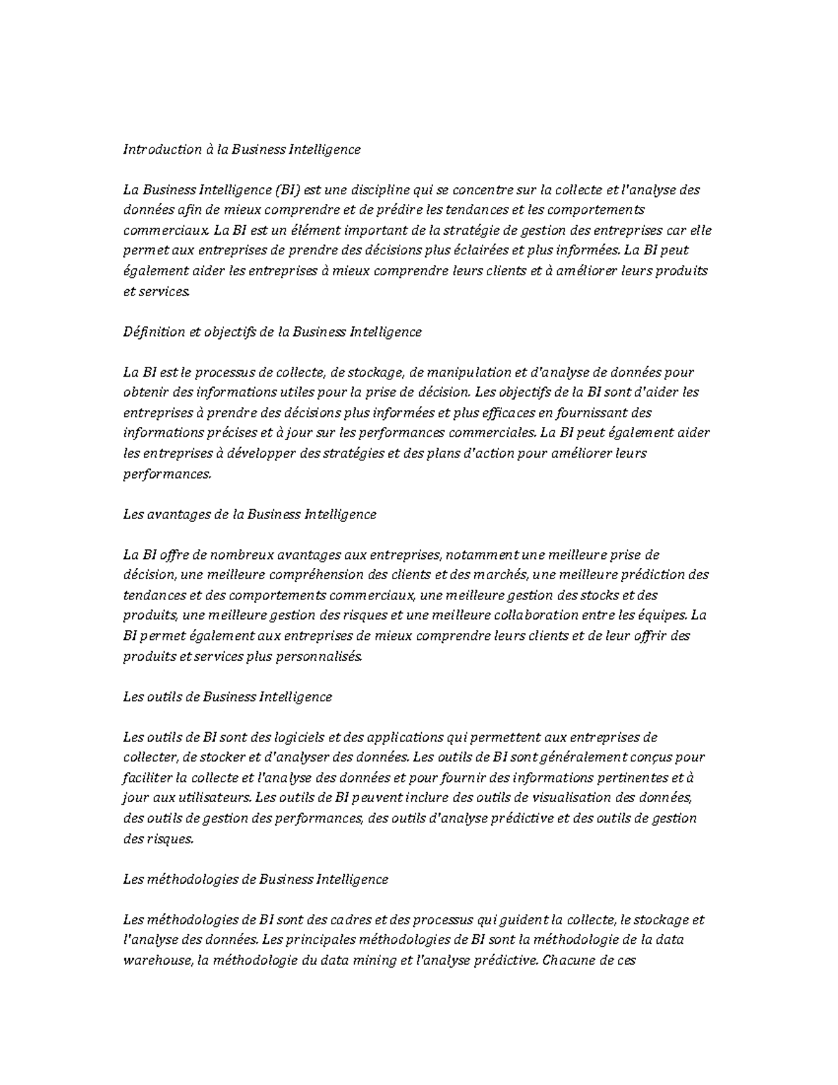 Business Intelligence note study - Introduction à la Business ...