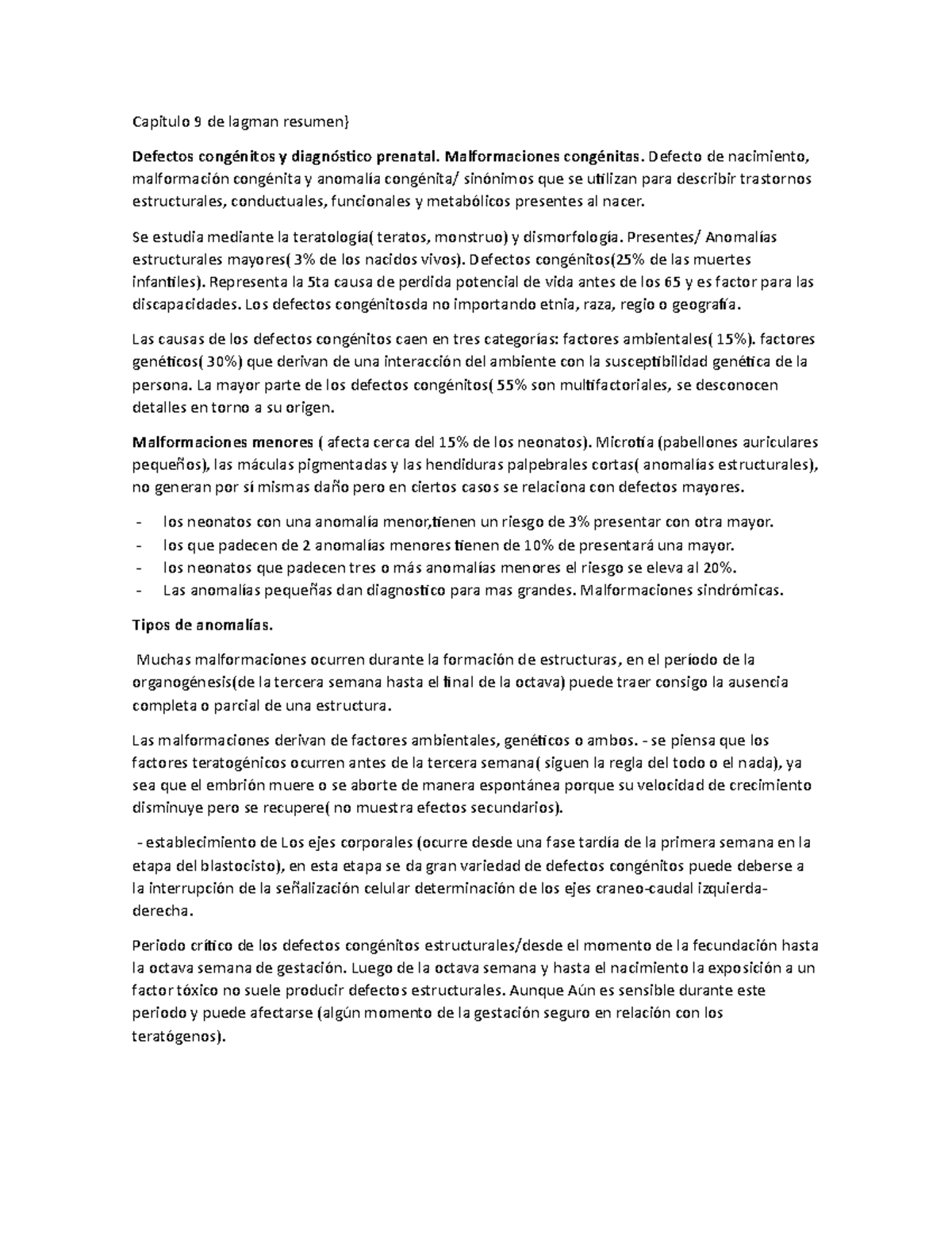 Capitulo 9 de lagman resumen - Capitulo 9 de lagman resumen} Defectos ...