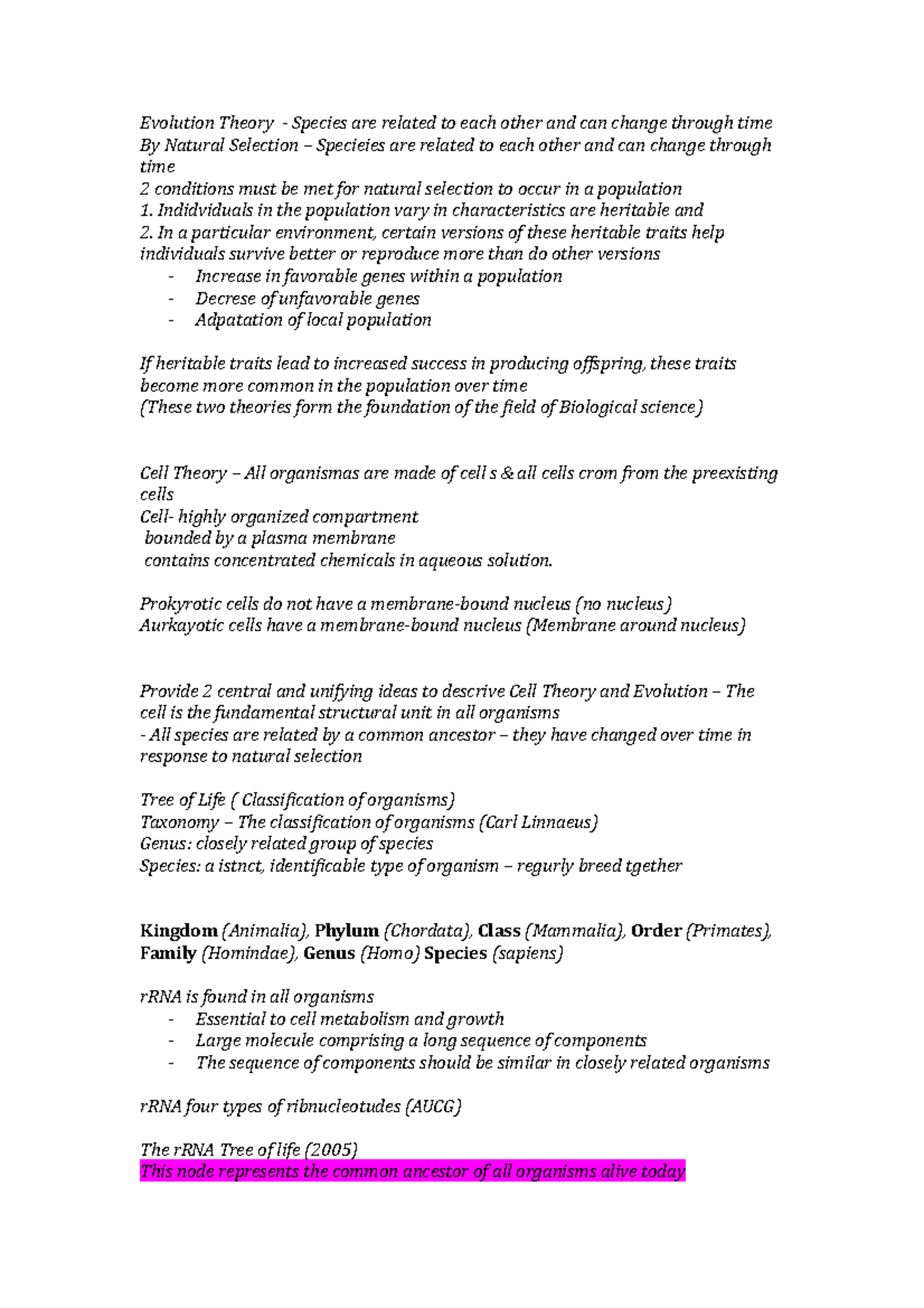 Cheat sheet - Evolution Theory - Species are related to each other and ...