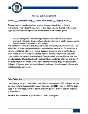 Week 5 Lab - math 225 - Week 5 Lab Assignment Name: Rebecca Dorcely Instructor Name: Professor ...