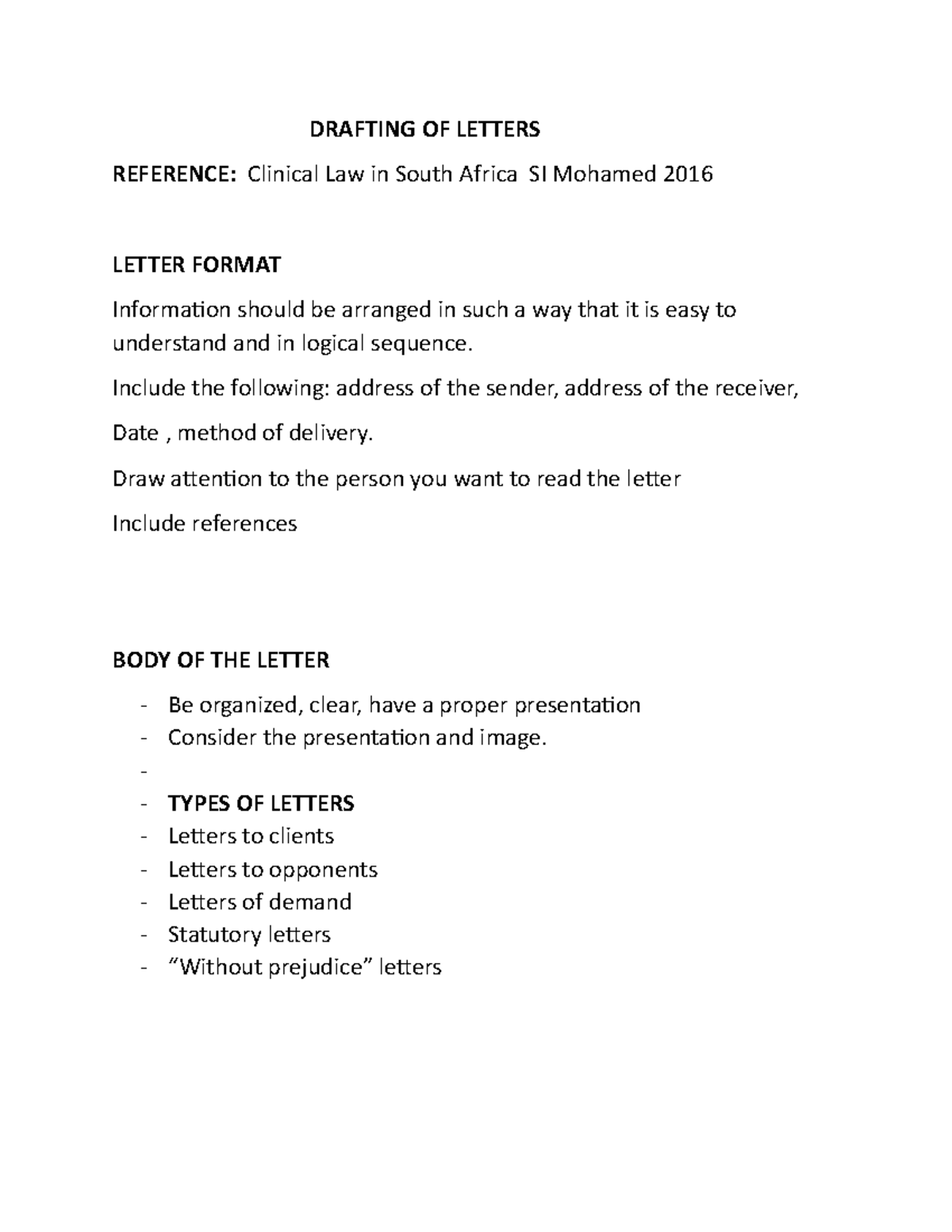 Lesson 5 Ethics Drafting OF Letters - DRAFTING OF LETTERS REFERENCE ...