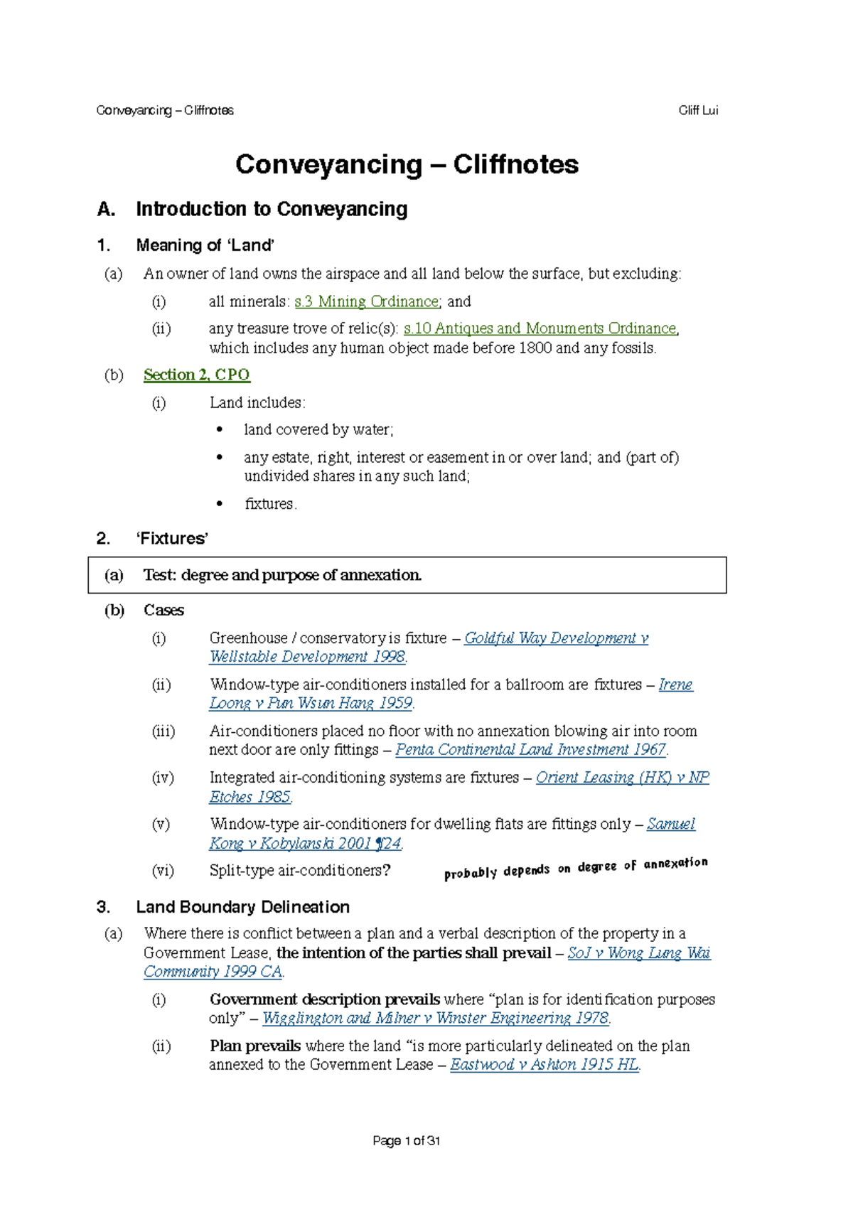 Conveyancing-cliffnotes - Conveyancing – Cliffnotes A. Introduction to ...