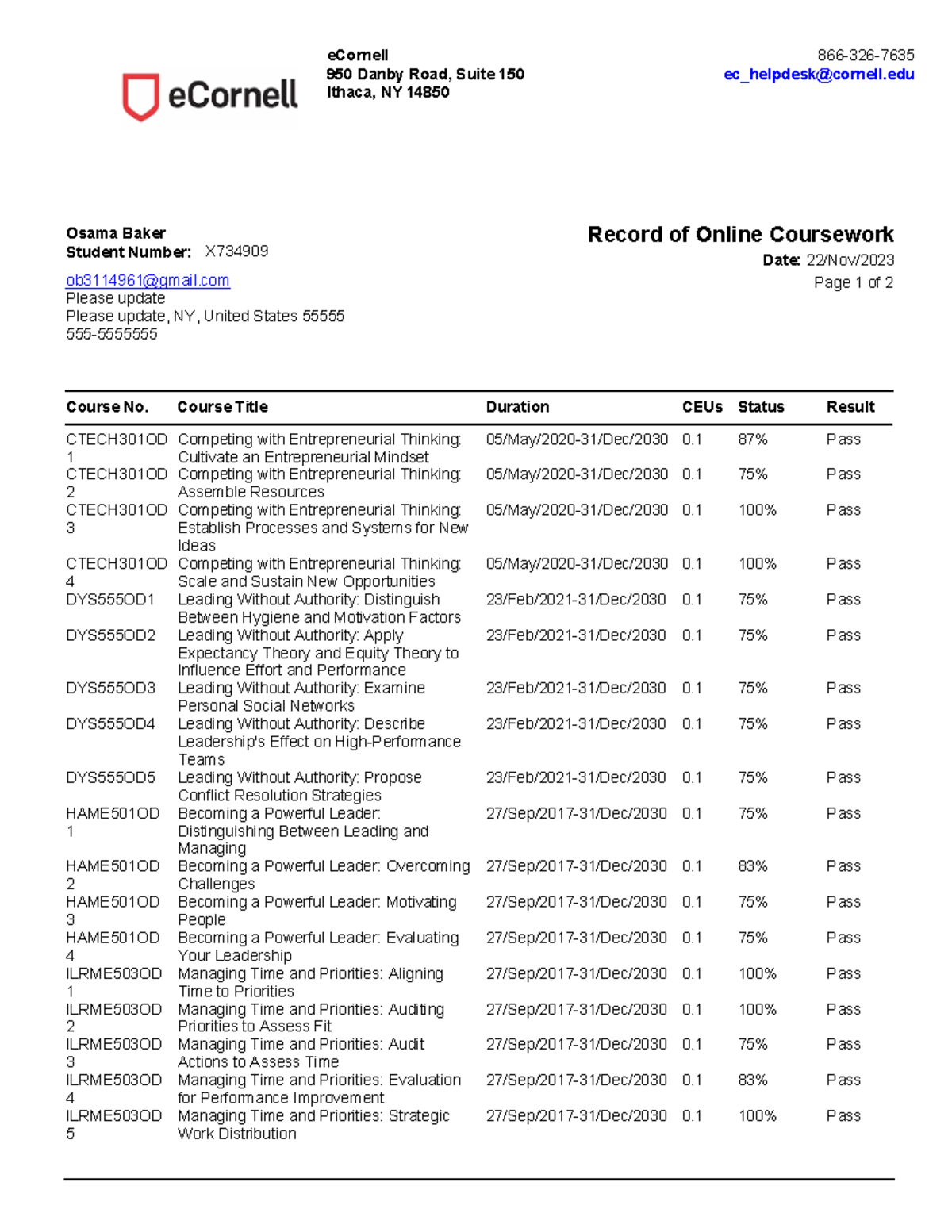Transcript - Learning Journal Unit One - ec_helpdesk@cornell 866-326 ...