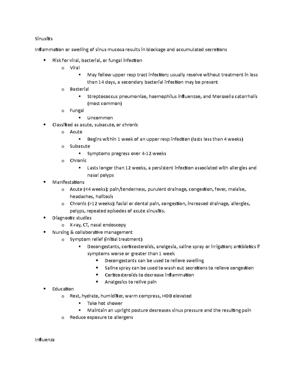 Test 1 review - Sinusitis Inflammation or swelling of sinus mucosa ...