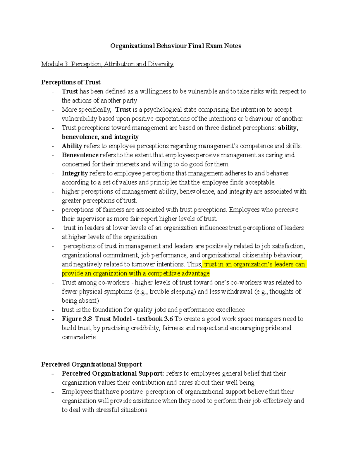 Organzitional Behavouir exam notes - Organizational Behaviour Final ...