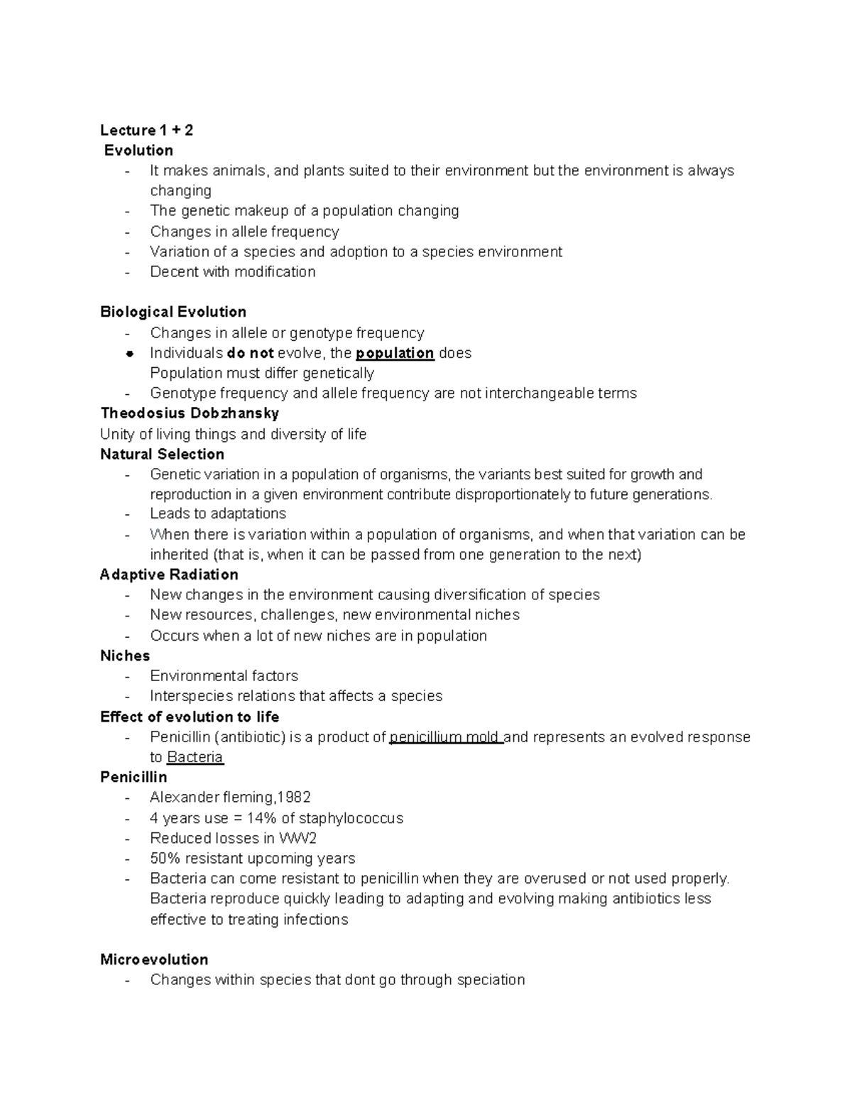 Bio Slide Notes Module 1 - Lecture 1 + 2 Evolution - It makes animals ...