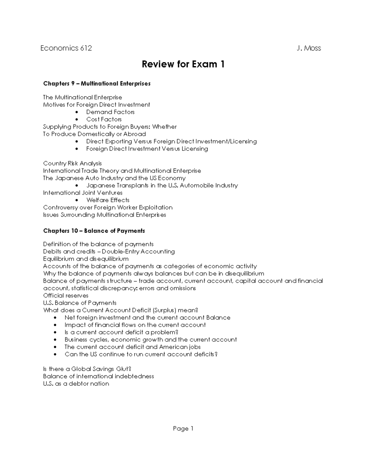 612-812Exam1r S08 - Review sheet for exam 1 - Economics 612 J. Moss s ...