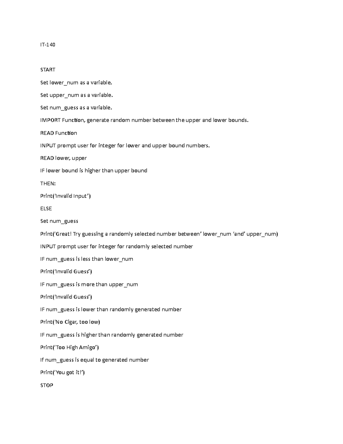 IT 140 SNU 4-3 Assignment - IT- START Set lower_num as a variable. Set ...