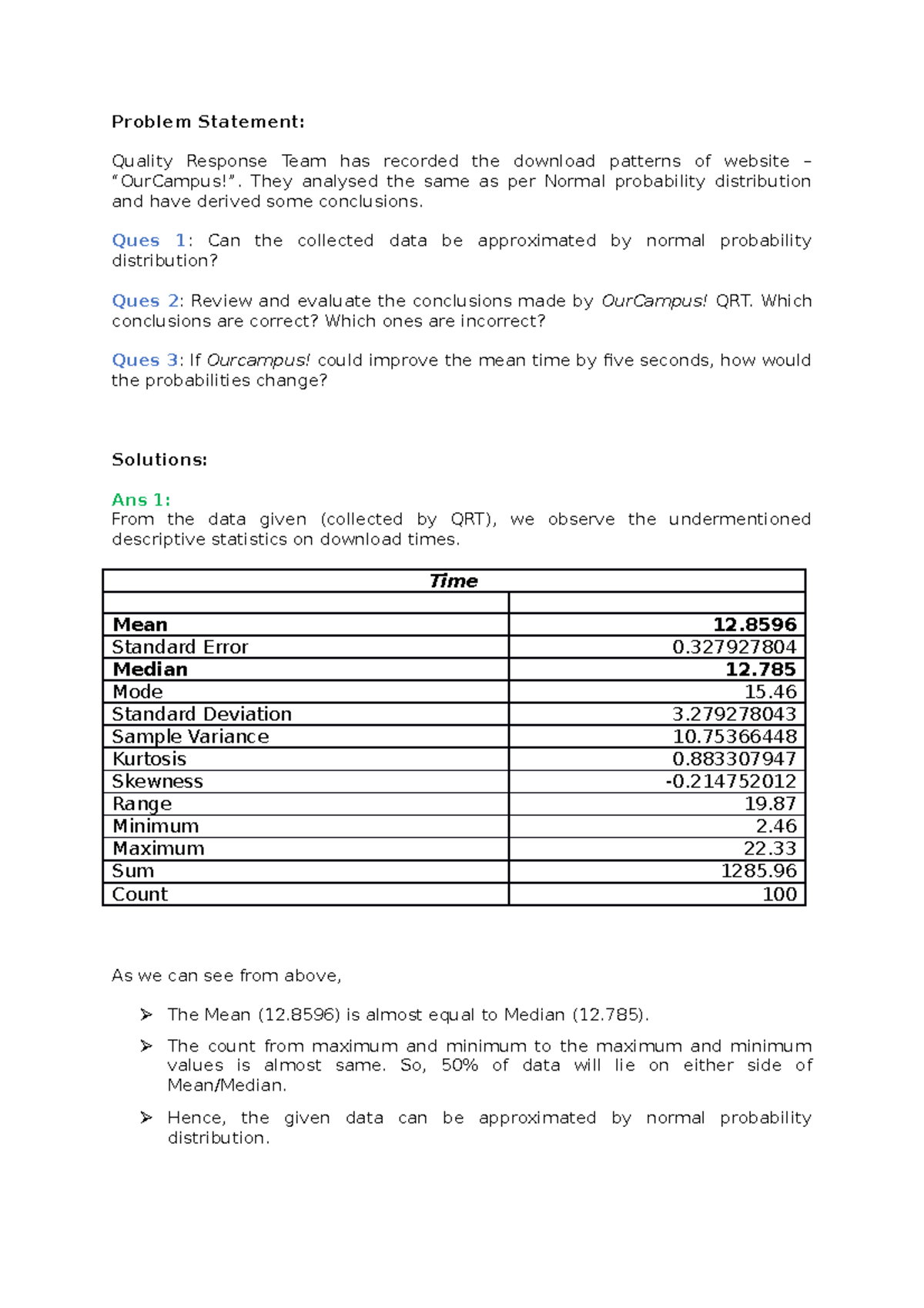 Assignment 4 - Data analysis assignmnet - Problem Statement: Quality ...