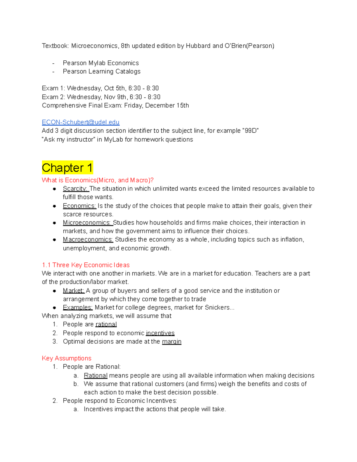 Econ - Notes - Textbook: Microeconomics, 8th updated edition by Hubbard ...