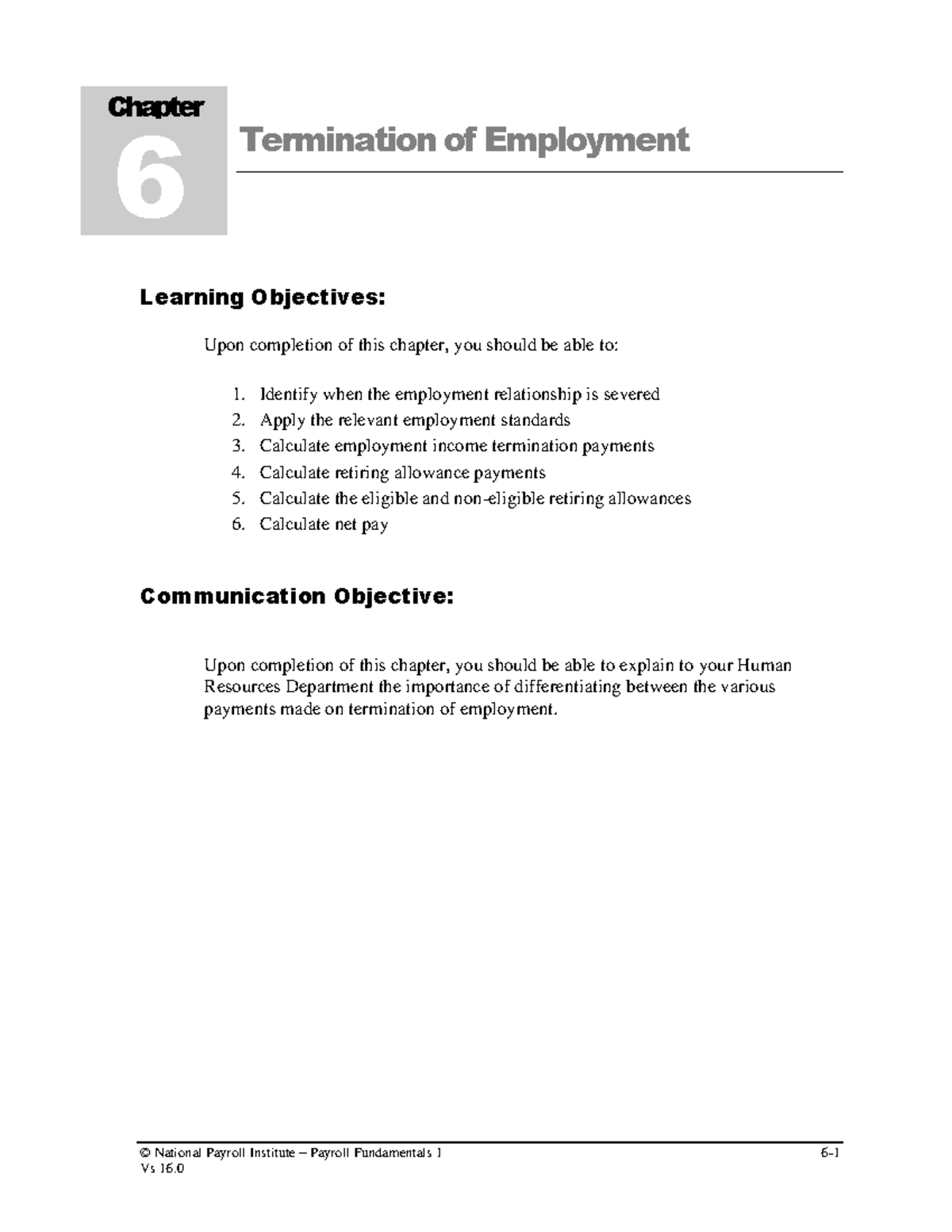 2023 PF1 Chapter 6 - Termination of Employment 1 - © National Payroll ...