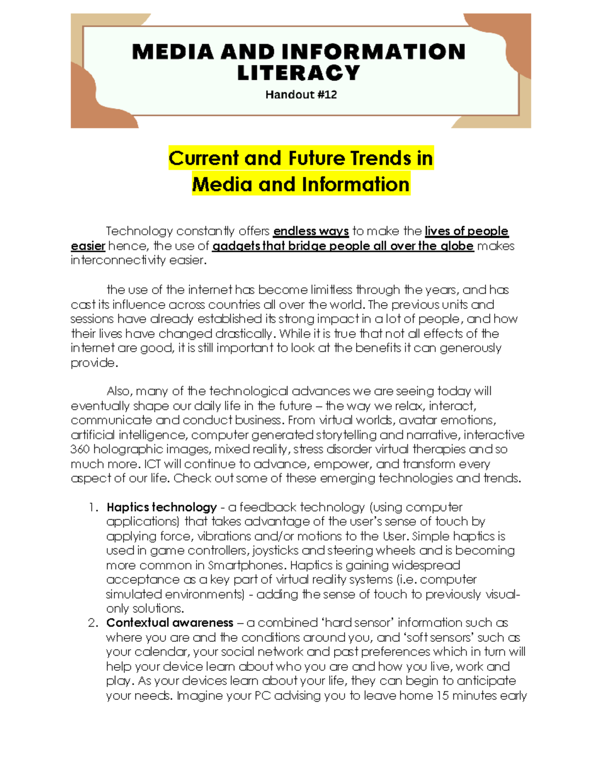 Current and Future Trends in Media and Information - Current and Future ...