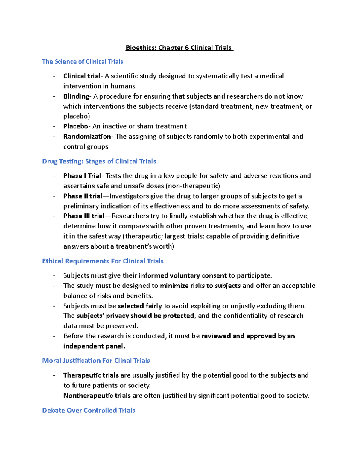 Bioethics Chapter 6 Clinical Trials - Bioethics: Chapter 6 Clinical ...