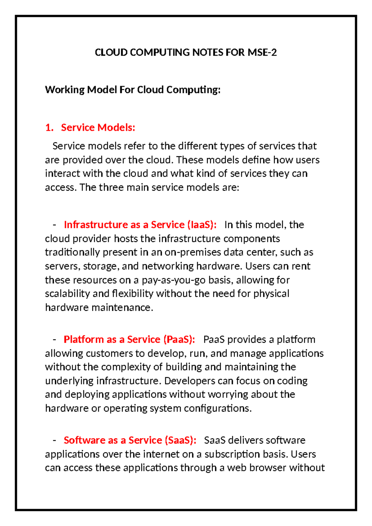 Cloud Computing Notes Cloud Computing Notes For Mse Working Model For Cloud Computing 1