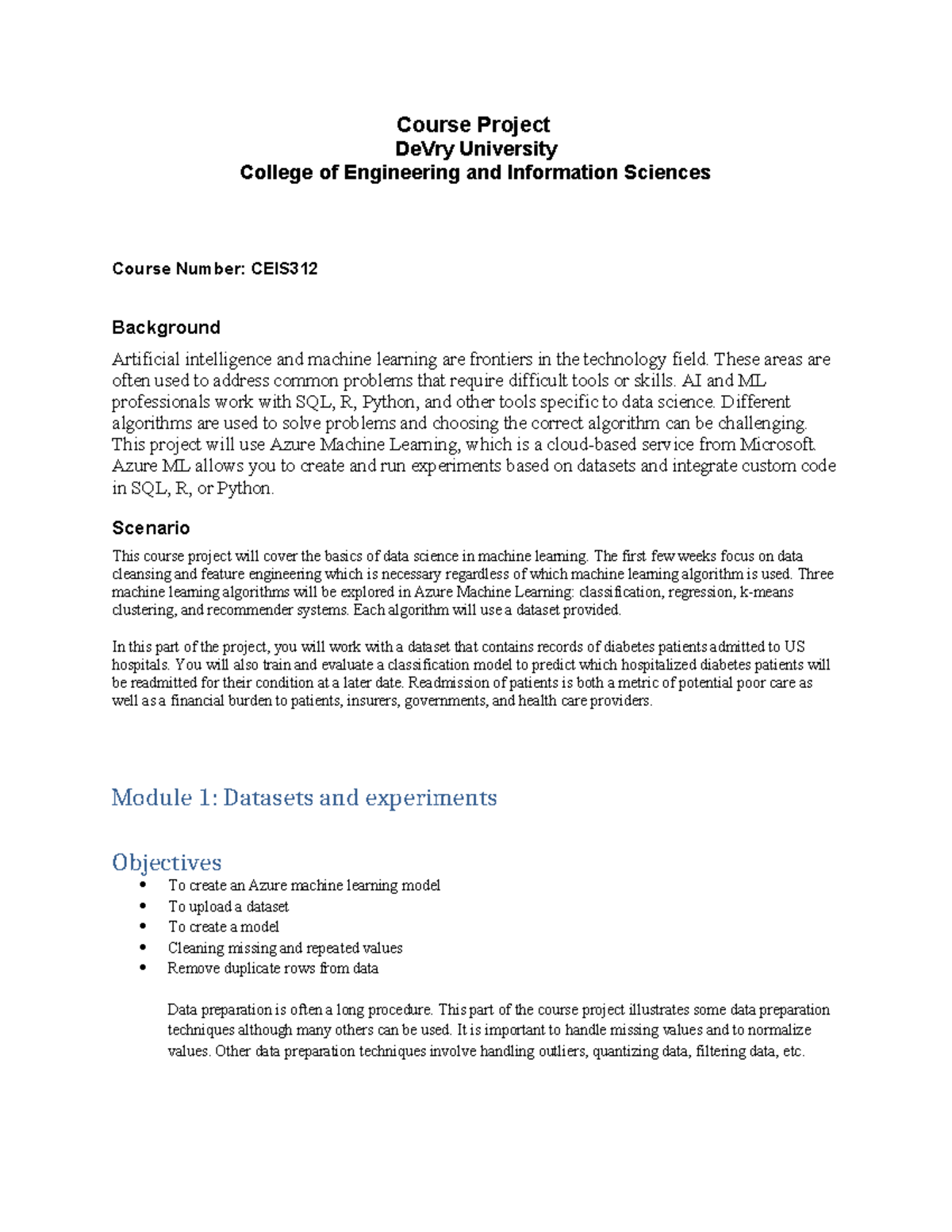 CEIS312 Project M1 - need help - Course Project DeVry University ...