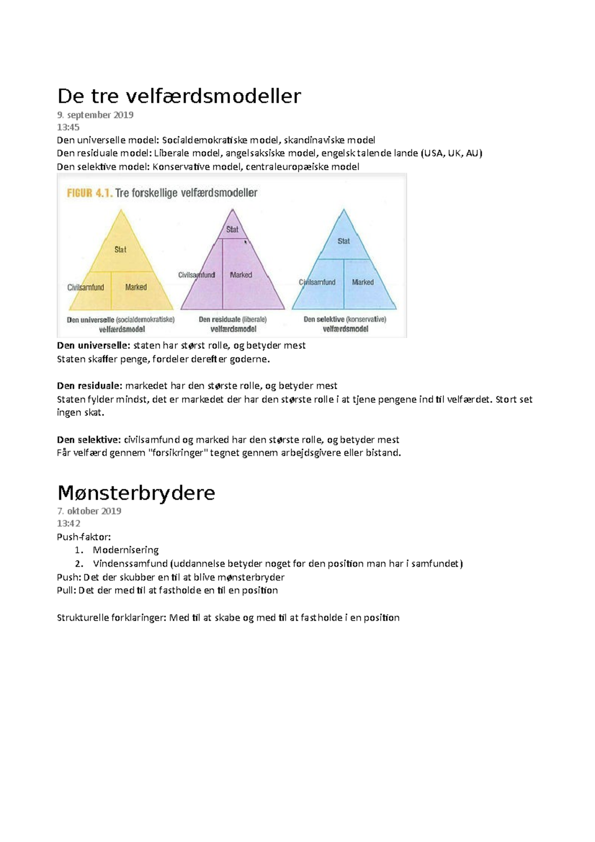 Samf A noter - De tre velfærdsmodeller 9. september 2019 13: Den ...