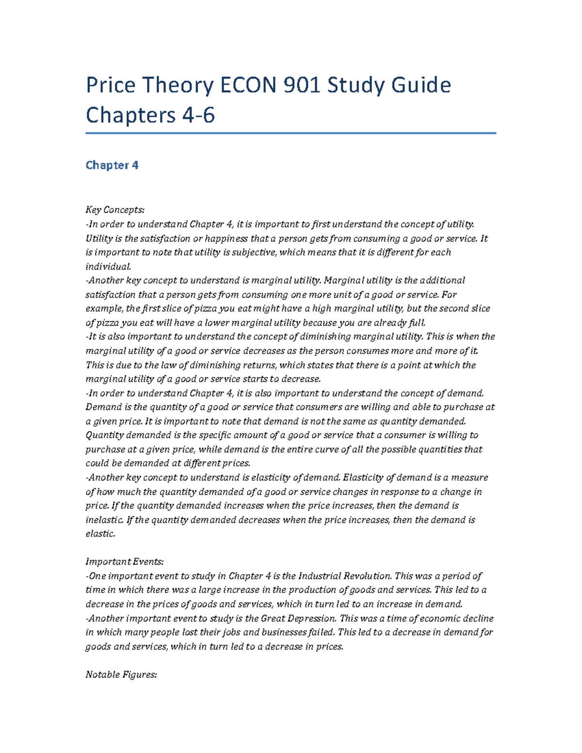 Price Theory ECON 901 Study Guide Chapters 4-6 - Price Theory ECON 901 ...