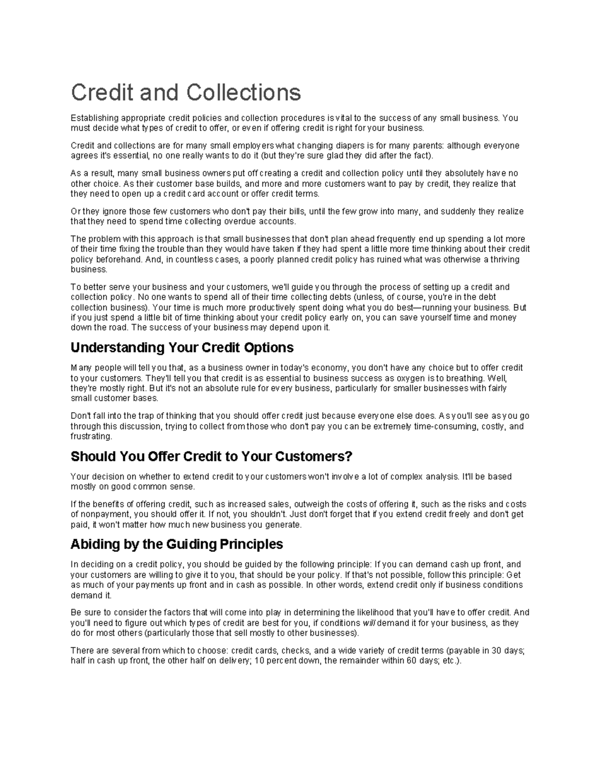 Credit-and-collection - Credit and Collections Establishing appropriate ...