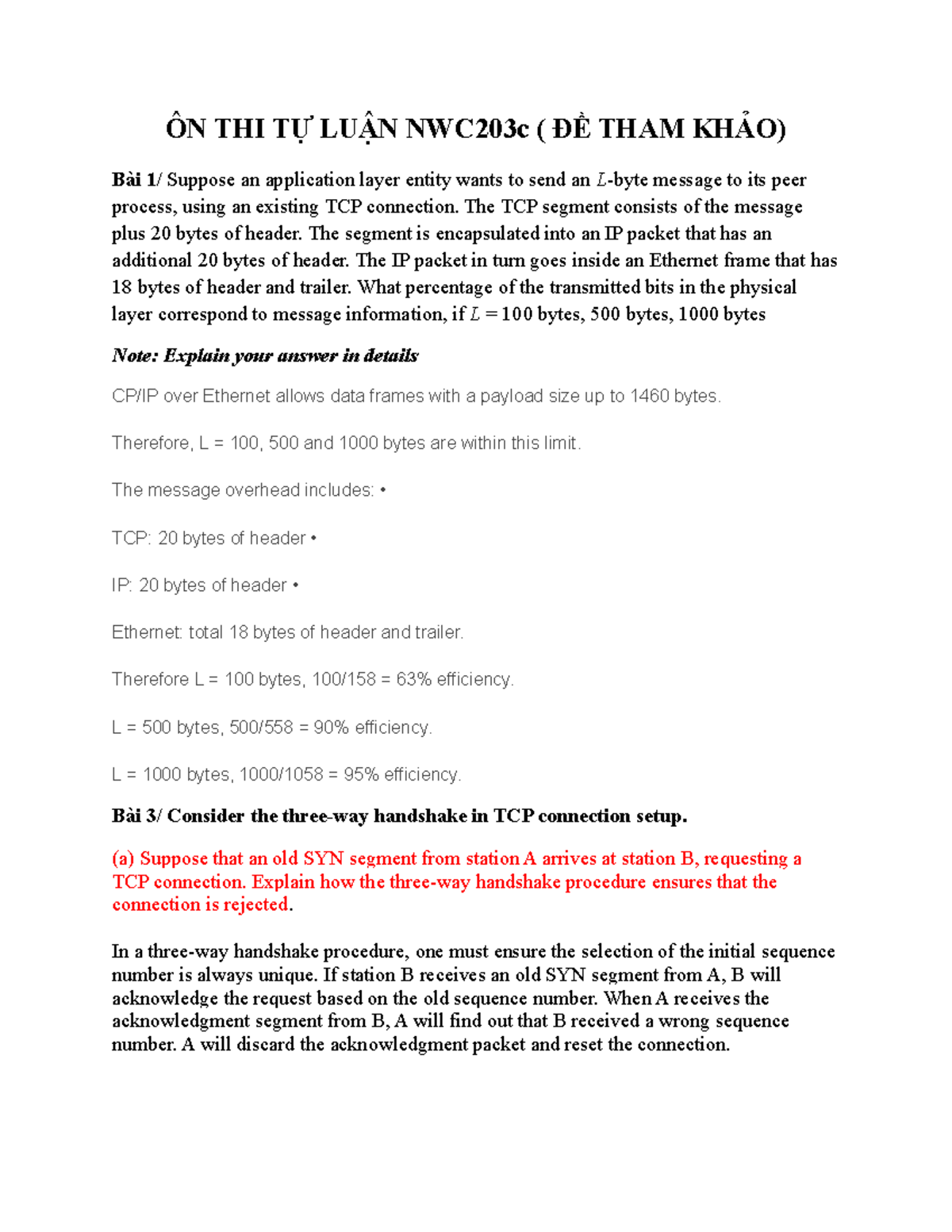 ôn tập tự luận NWC203c - Yeue khong can co can cau co - ÔN THI TỰ LUÂ N ...