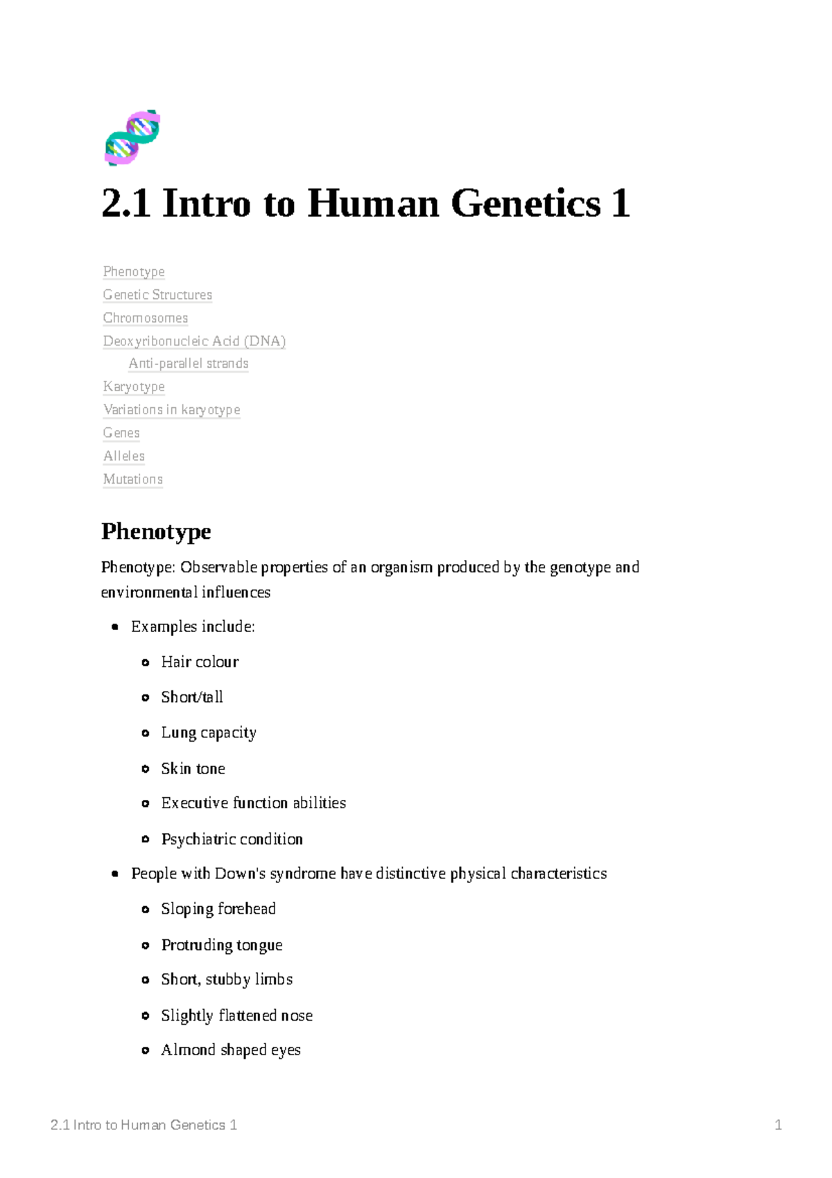 2.1 Intro to Human Genetics 1 - PSYC20008 - Unimelb - Studocu