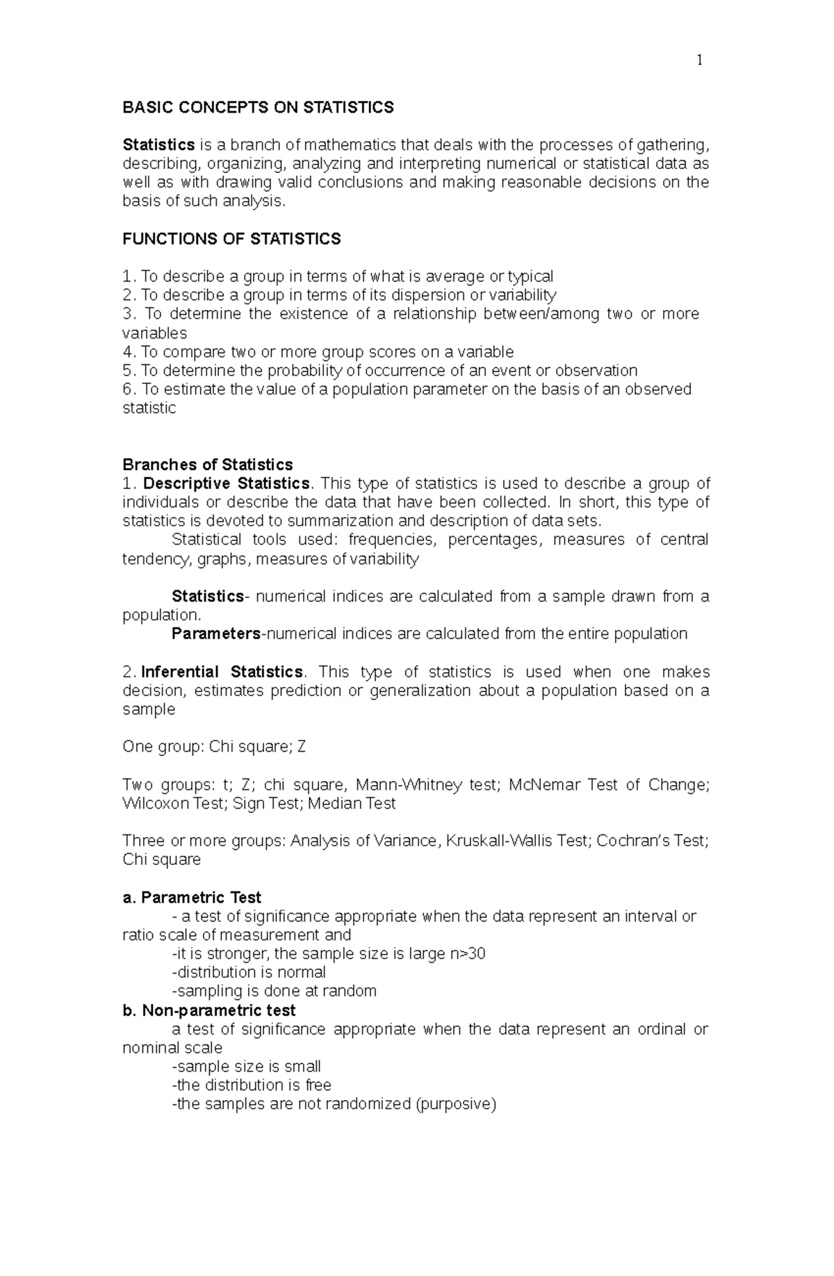 Scribd - Cafcaf - BASIC CONCEPTS ON STATISTICS Statistics is a branch ...