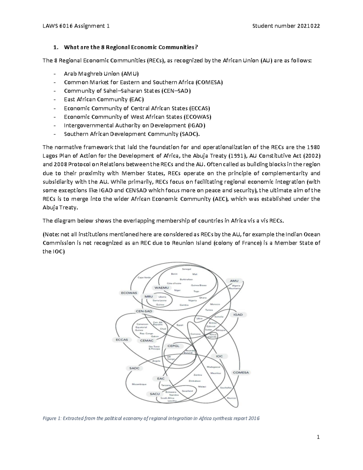 Assignment LAWS 6016 - Regional Integration Basics - What are the 8 ...