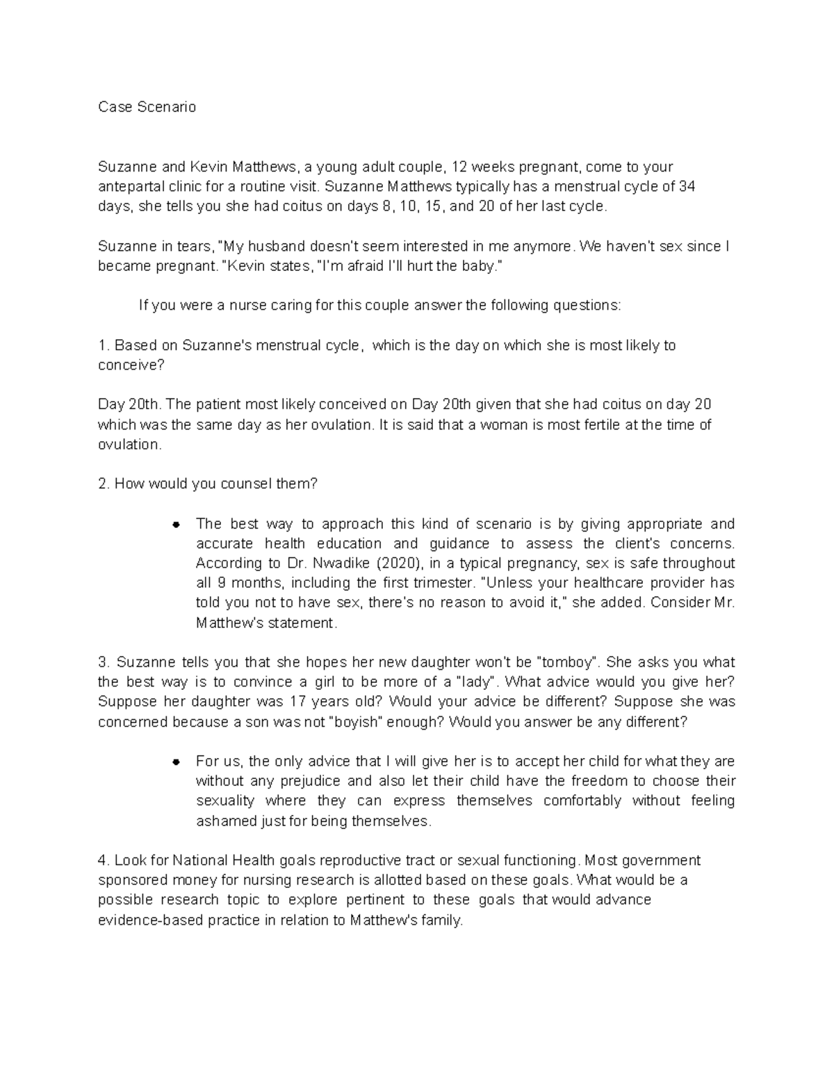 Case Scenario - Assignment - Case Scenario Suzanne and Kevin Matthews ...