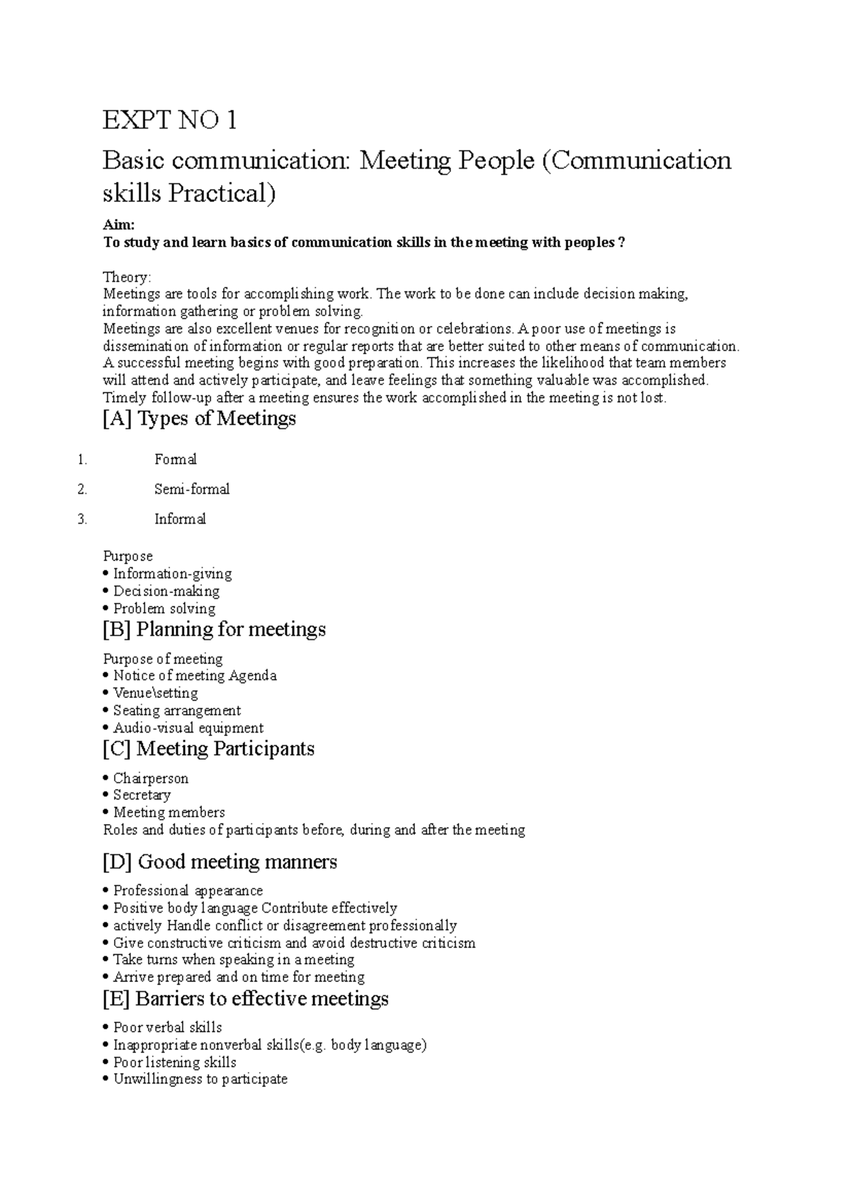 CS Practical - EXPT NO 1 Basic communication: Meeting People ...