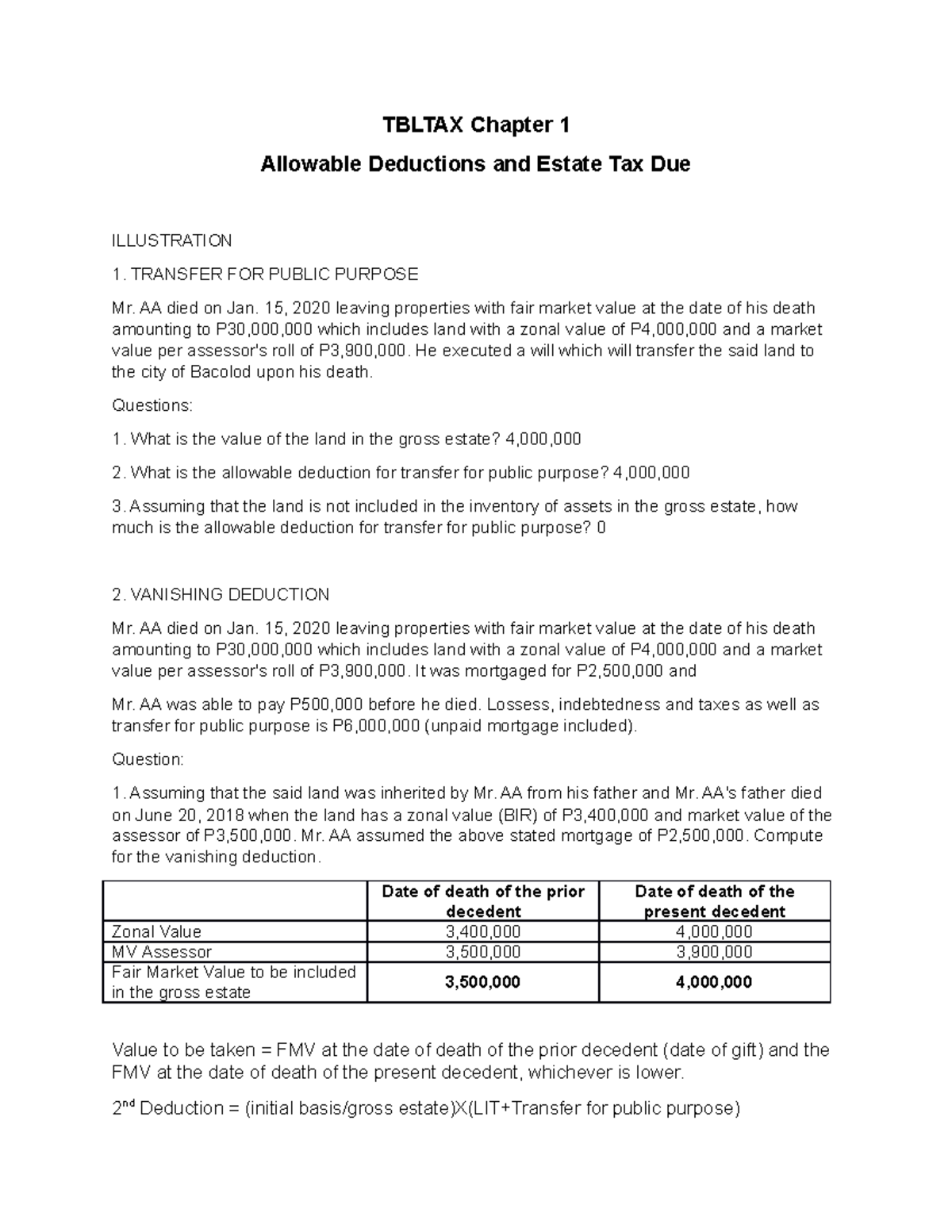 Tbltax Chapter 1 Allowable Deductions and Estate Tax Due - TBLTAX ...